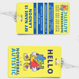Autism Bag Tag Autism Awareness Autism Non Verbal Medical Alert Tag ...