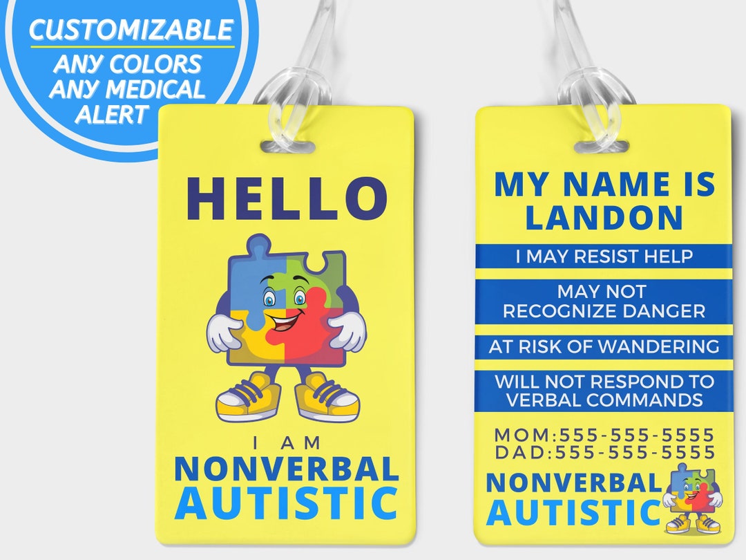 Autism Bag Tag Autism Awareness Autism Non Verbal Medical Alert Tag ...