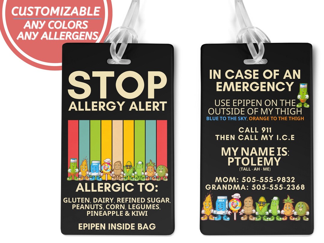 Custom Allergy Alert Tag Medical Tag Food Allergy Awarenes Backpack ...