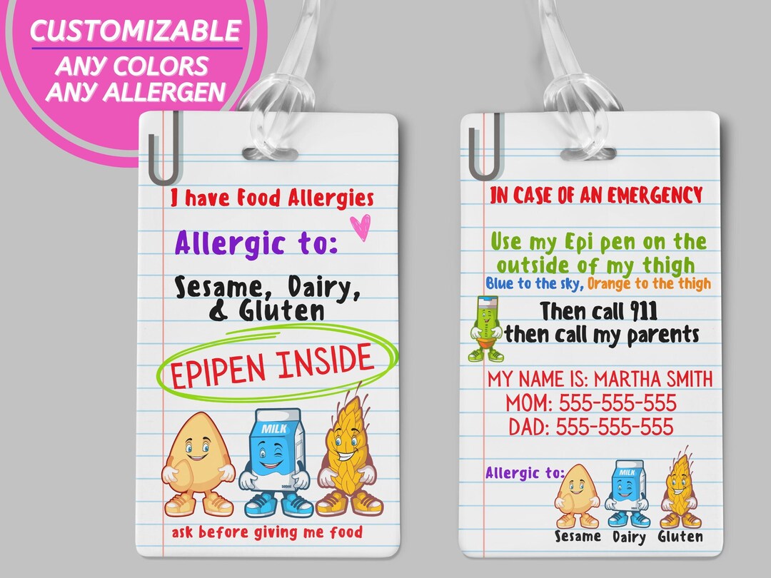 Personalized Allergy Tag Food Allergy Alert Backpack Tag Medical Alert ...