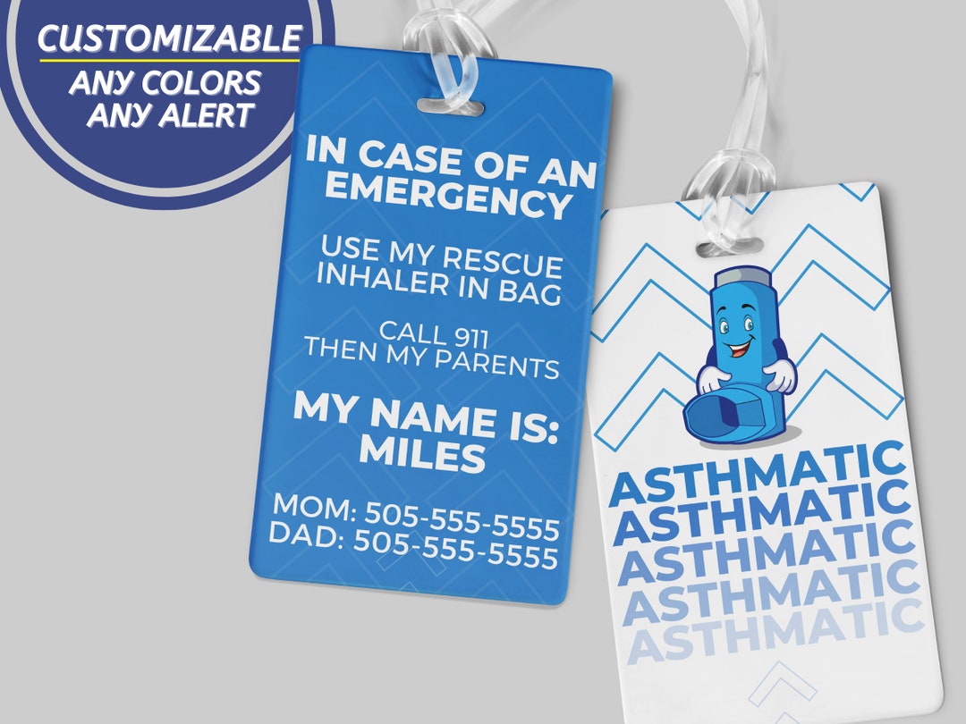 Asthma Alert ID Card Custom Luggage Tag Asthmatic Medical Bag Tag ...