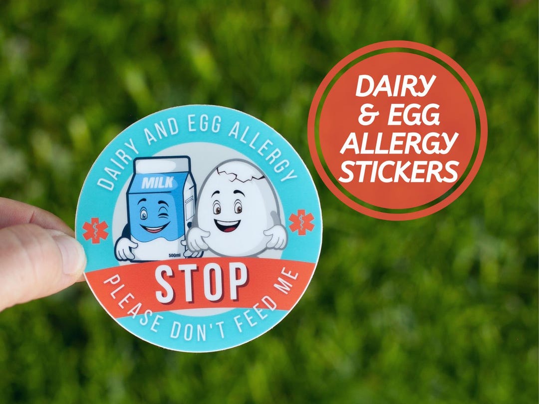 Dairy Egg Allergy Stickers Dairy Allergy Stop Anaphylactic Shock Egg Alert Medical Decal Egg ...