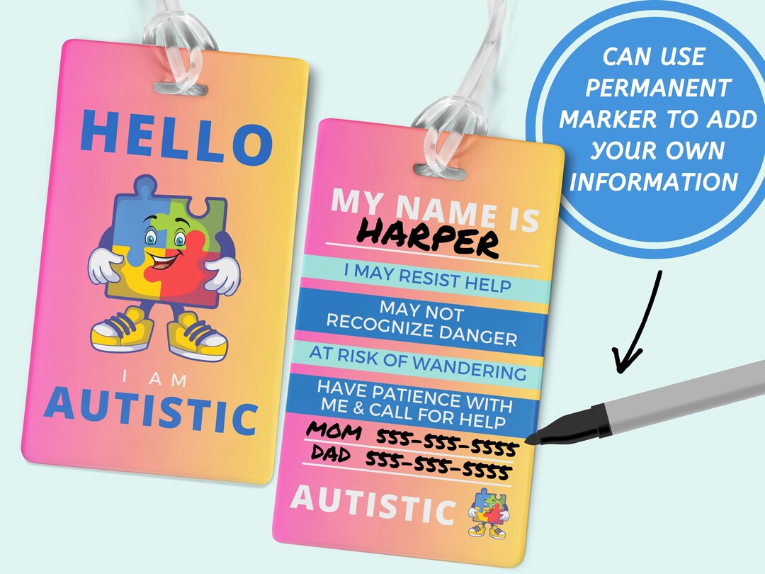 Autism Awareness Medical Alert Tag Backpack Tag Travel Accessory Bag ...