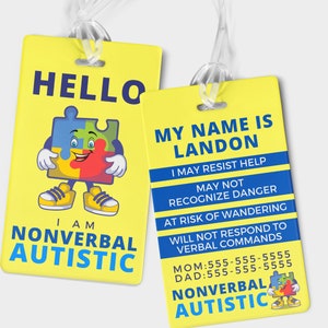 Autism Bag Tag Autism Awareness Autism Non Verbal Medical Alert Tag ...