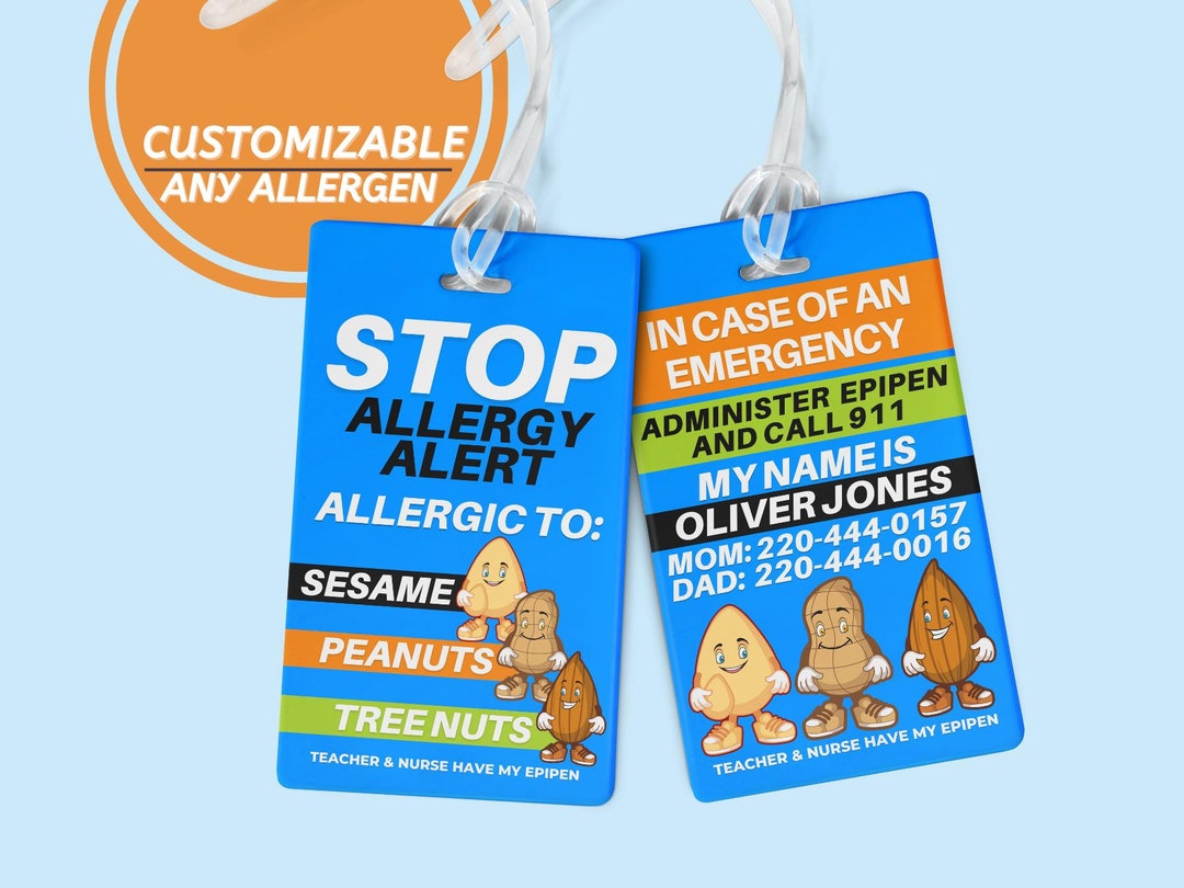 Custom Food Allergy Tag Emergency Medical Contact Card Food Allergen ...