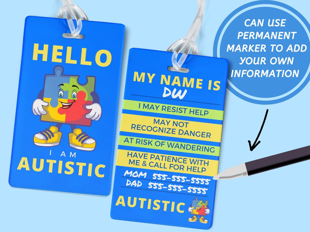 Autism Bag Tag Autism Awareness Medical Alert Tag Backpack Tag Autistic ...