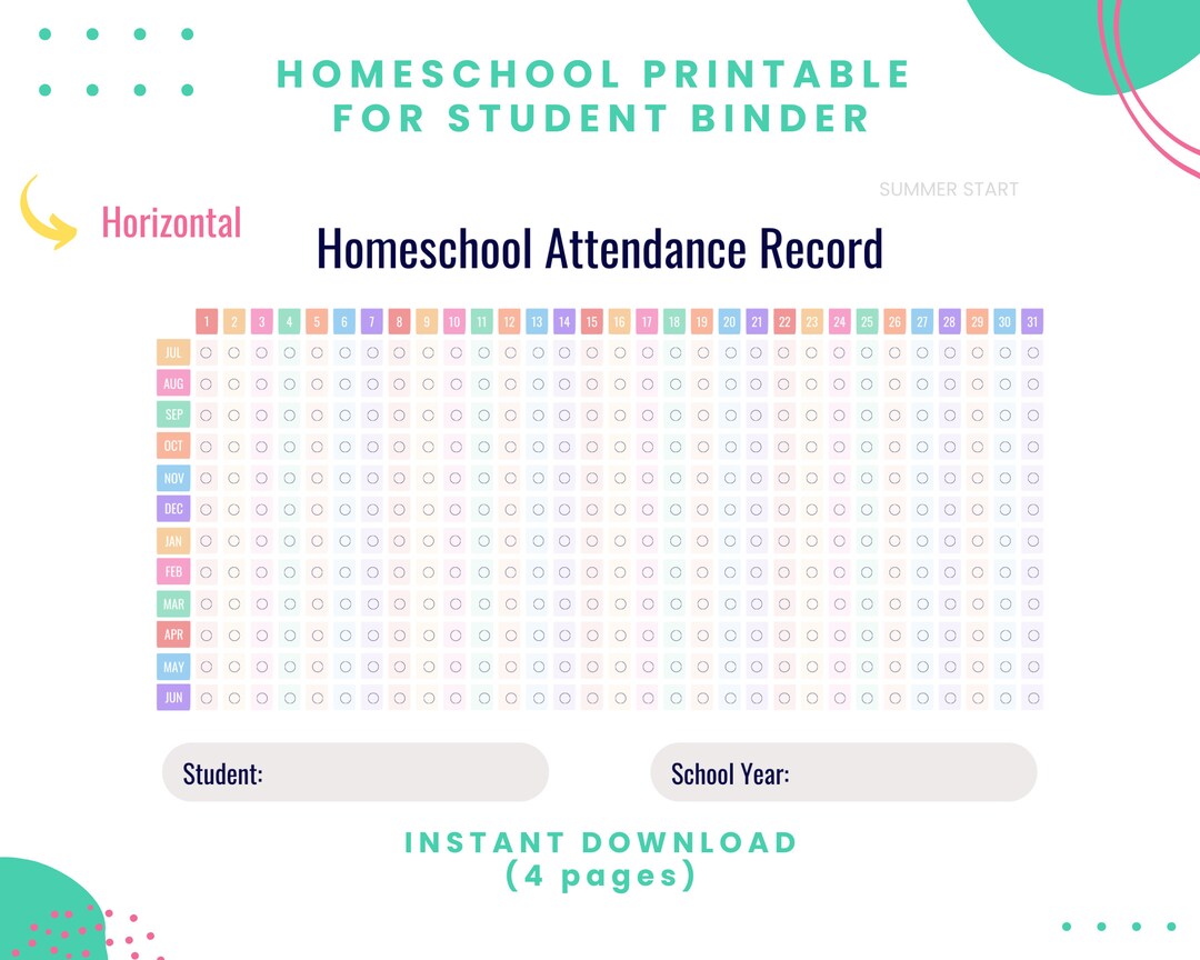 Homeschool Attendance Record, Daily Monthly Attendance Sheet, Student ...