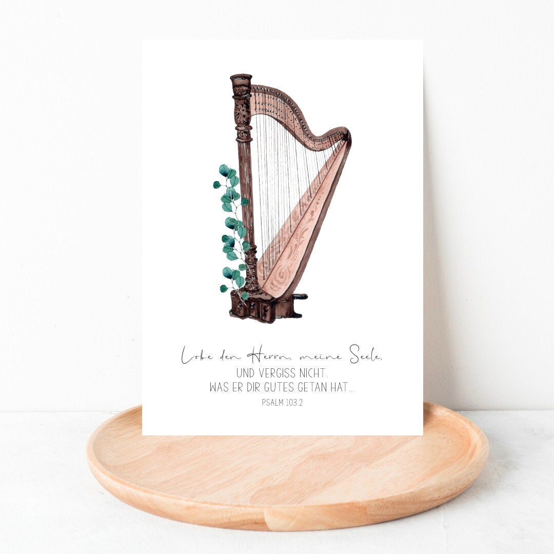 Christian Postcard | Card With Bible Verse | Psalm 103:2 | Harp - Etsy