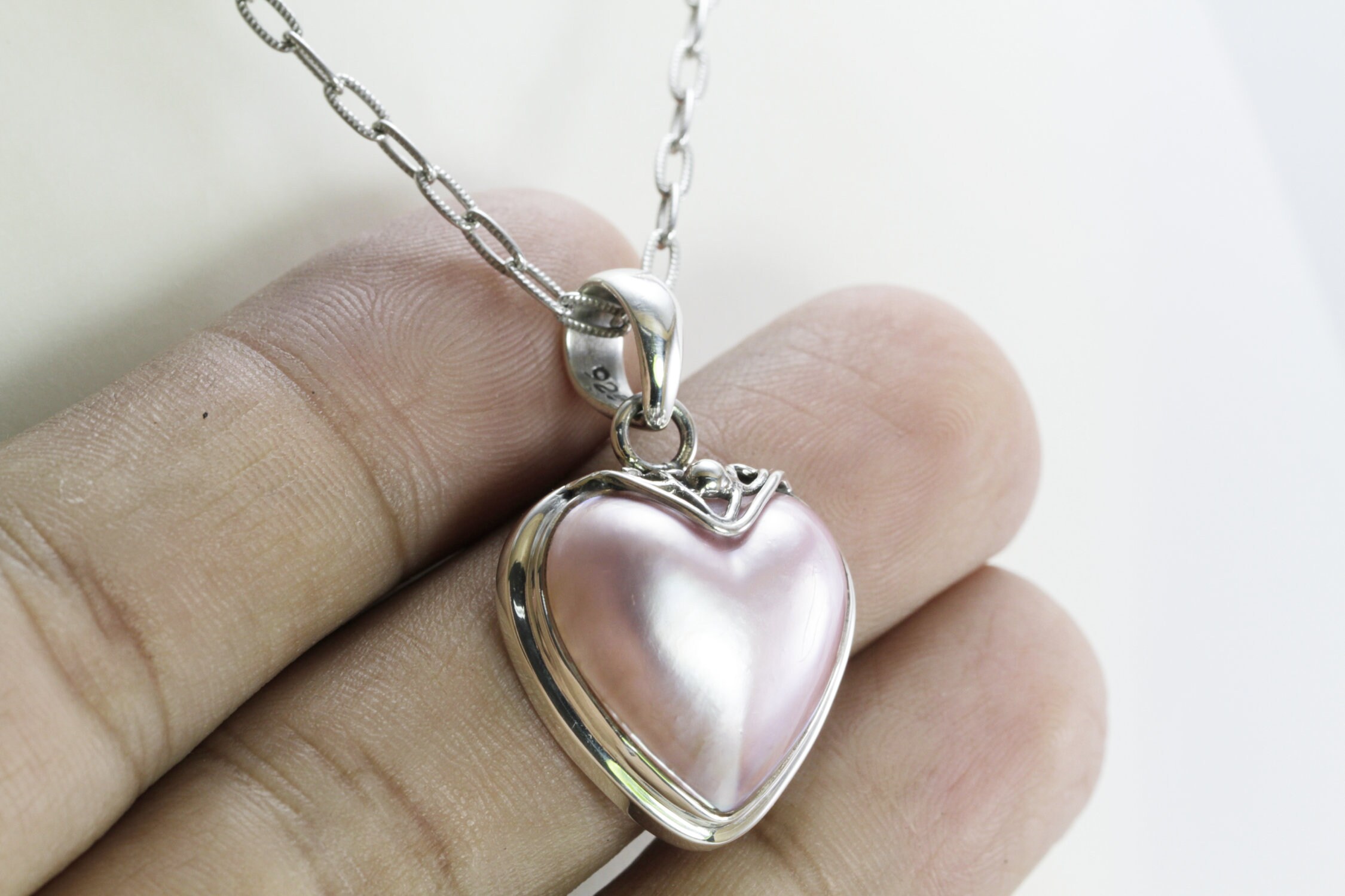 Genuine 1919 MM Heart Shape Mabe Pearl Set in 925 Sterling Silver ...