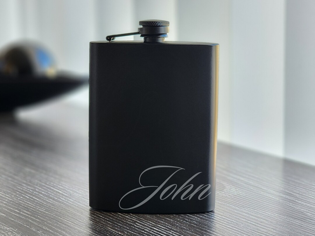 Custom Etched Matte Black Flask 8oz Stainless Steel, Includes Funnel ...