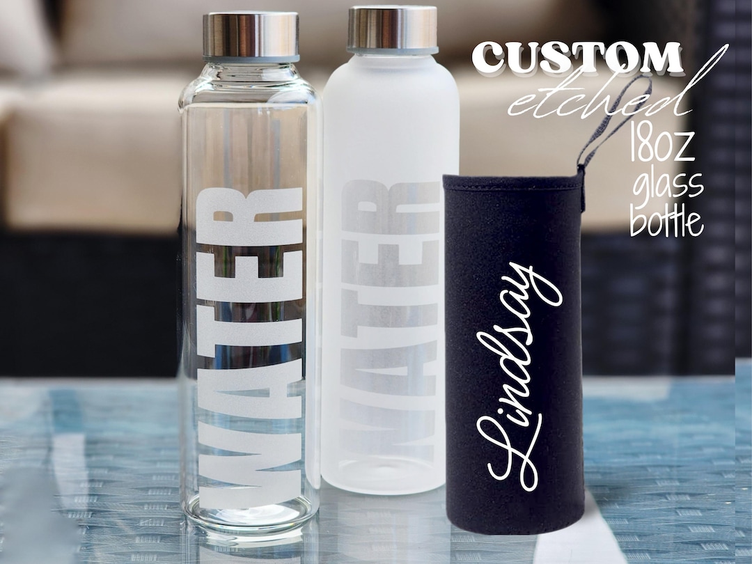 Custom Etched/engraved Glass Bottles 18oz for Water With Stainless ...