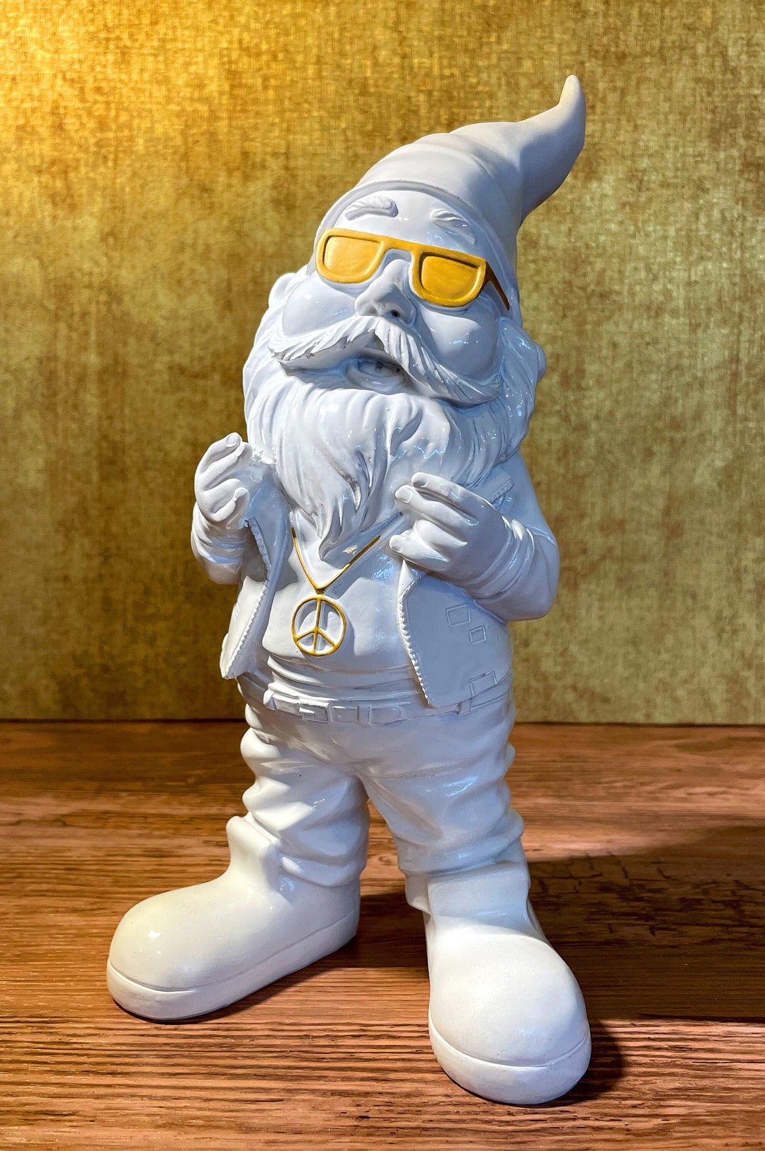 Garden Gnome With Peace Chain, White-gold Edition, Hand-painted and ...