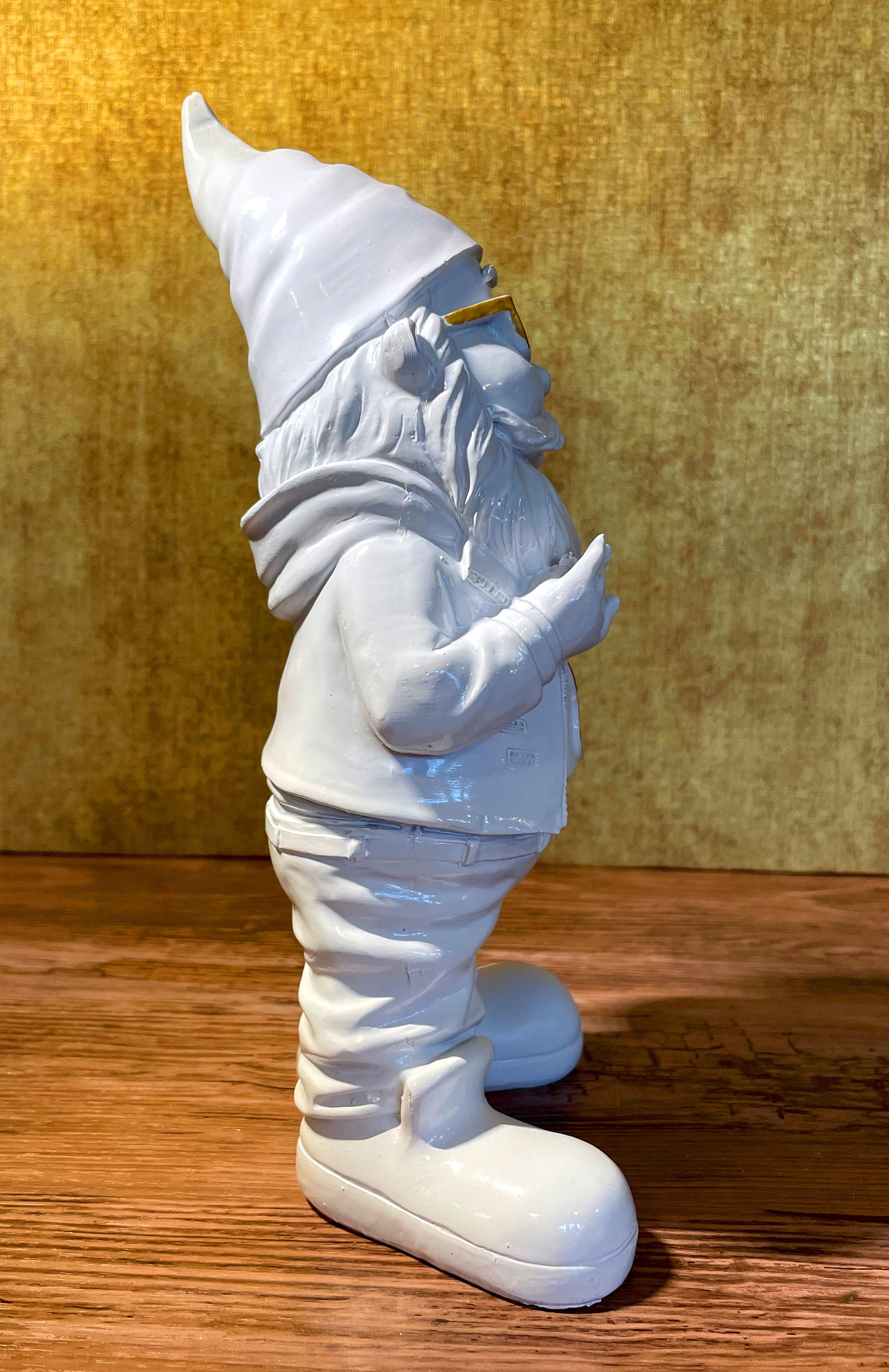 Garden Gnome With Peace Chain, White-gold Edition, Hand-painted and ...