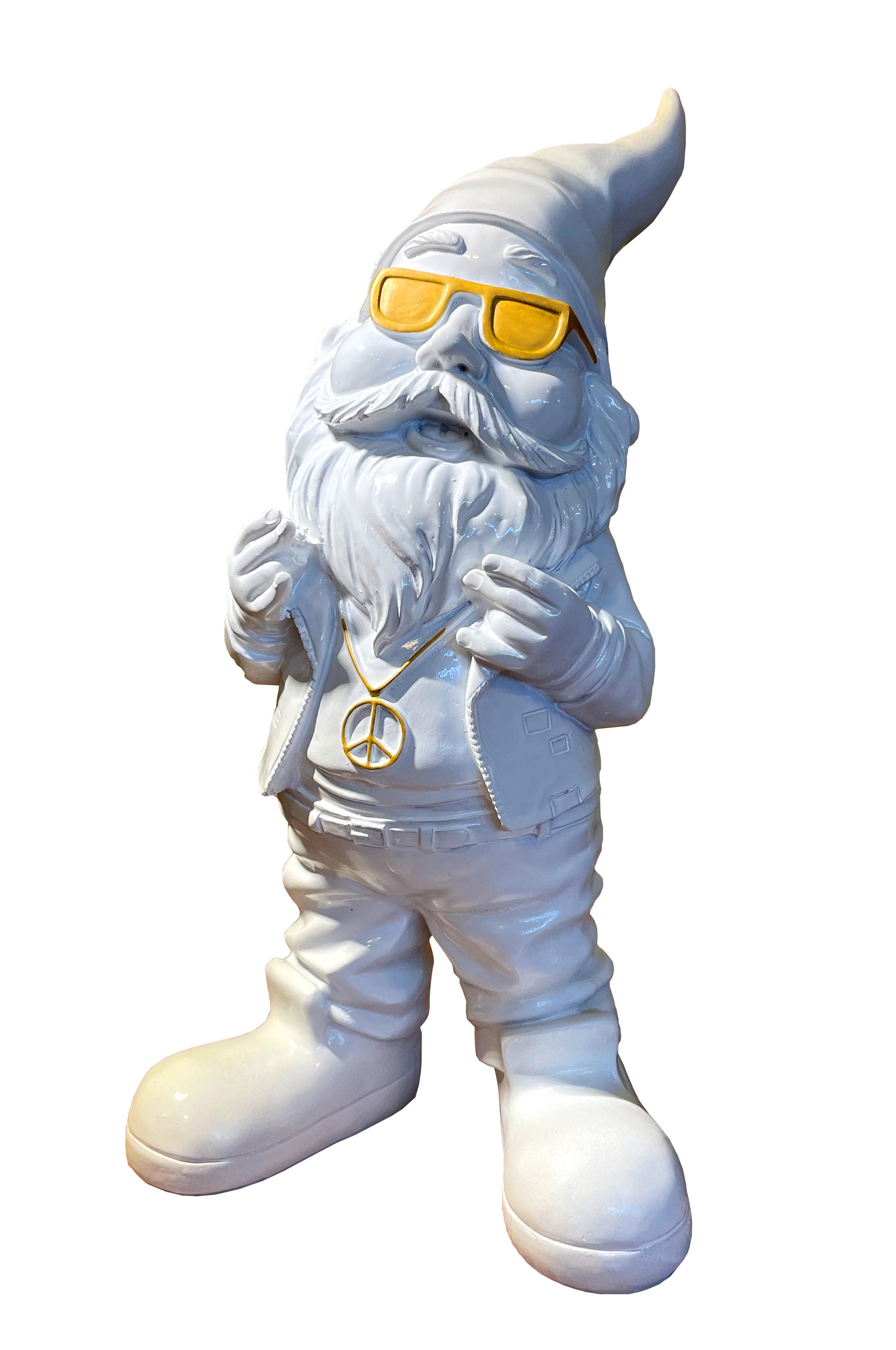 Garden Gnome With Peace Chain, White-gold Edition, Hand-painted and ...