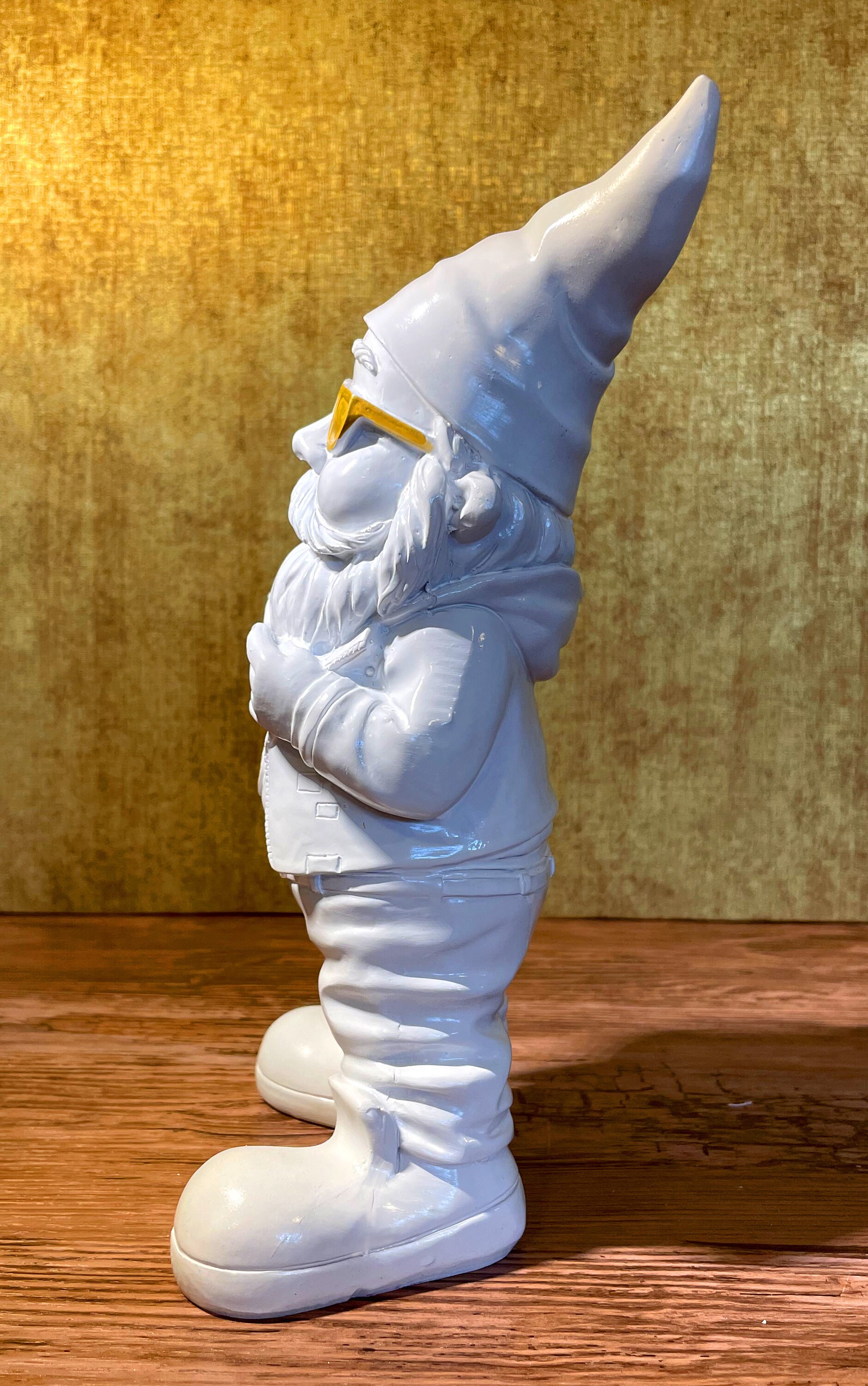 Garden Gnome With Peace Chain, White-gold Edition, Hand-painted and ...