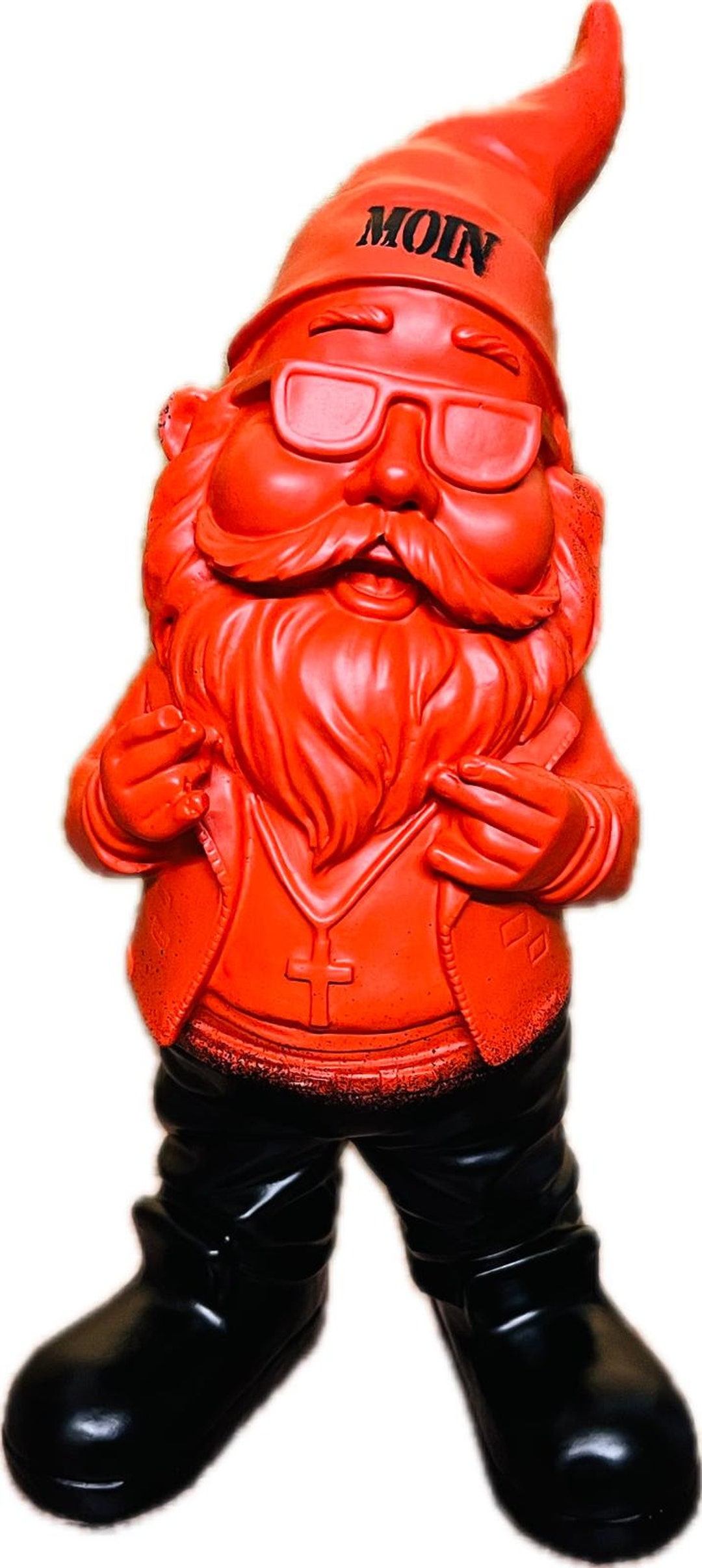 Garden Gnome in Red and Black With moin Greeting Hand-painted and ...