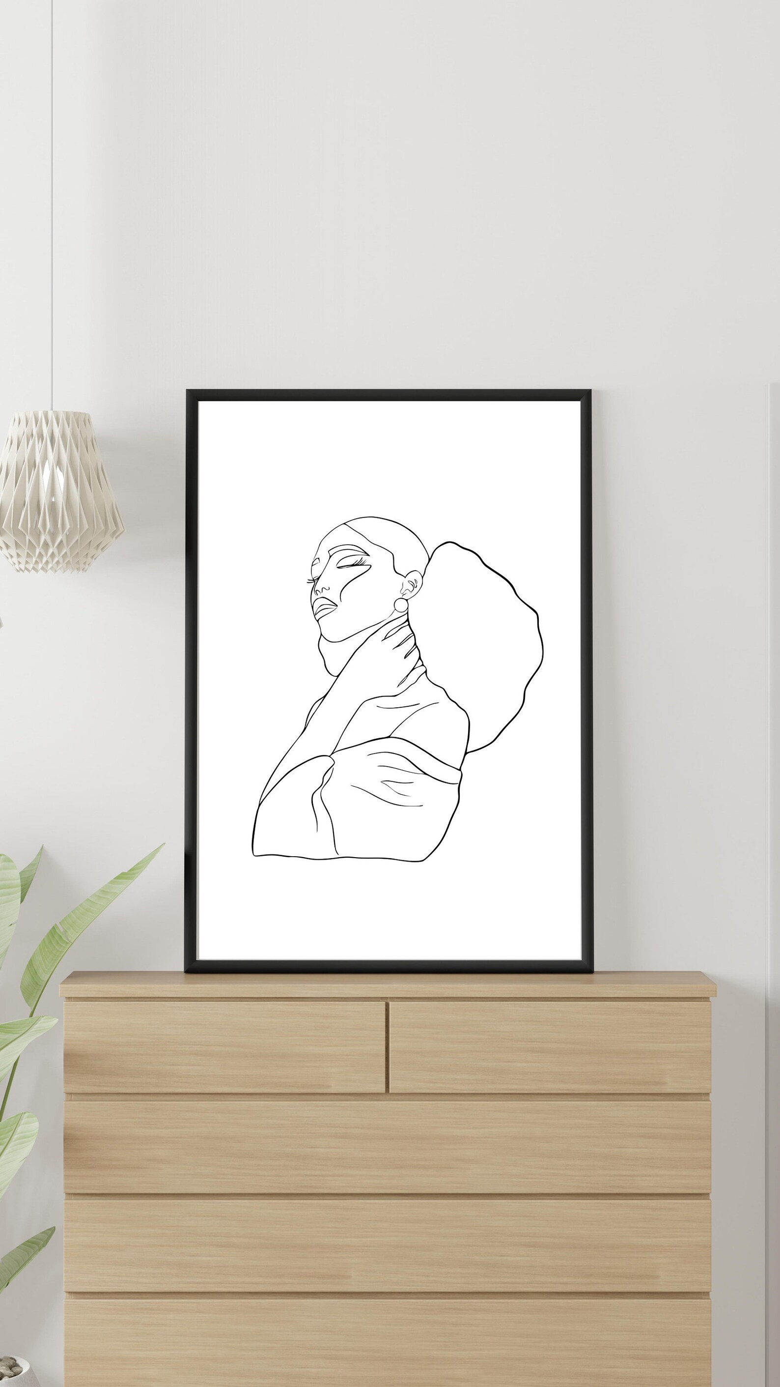 Minimalist Black Woman Line Art Portrait, Modern Print (digital ...