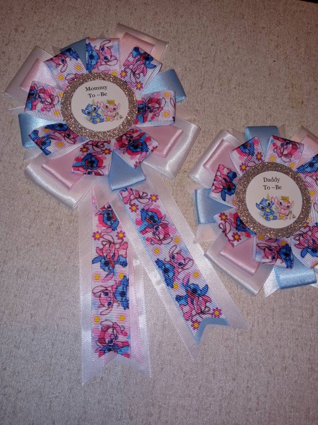 Stitch and Angel Gender Reveal Mommy and Daddy Corsages, Gender Reveal ...