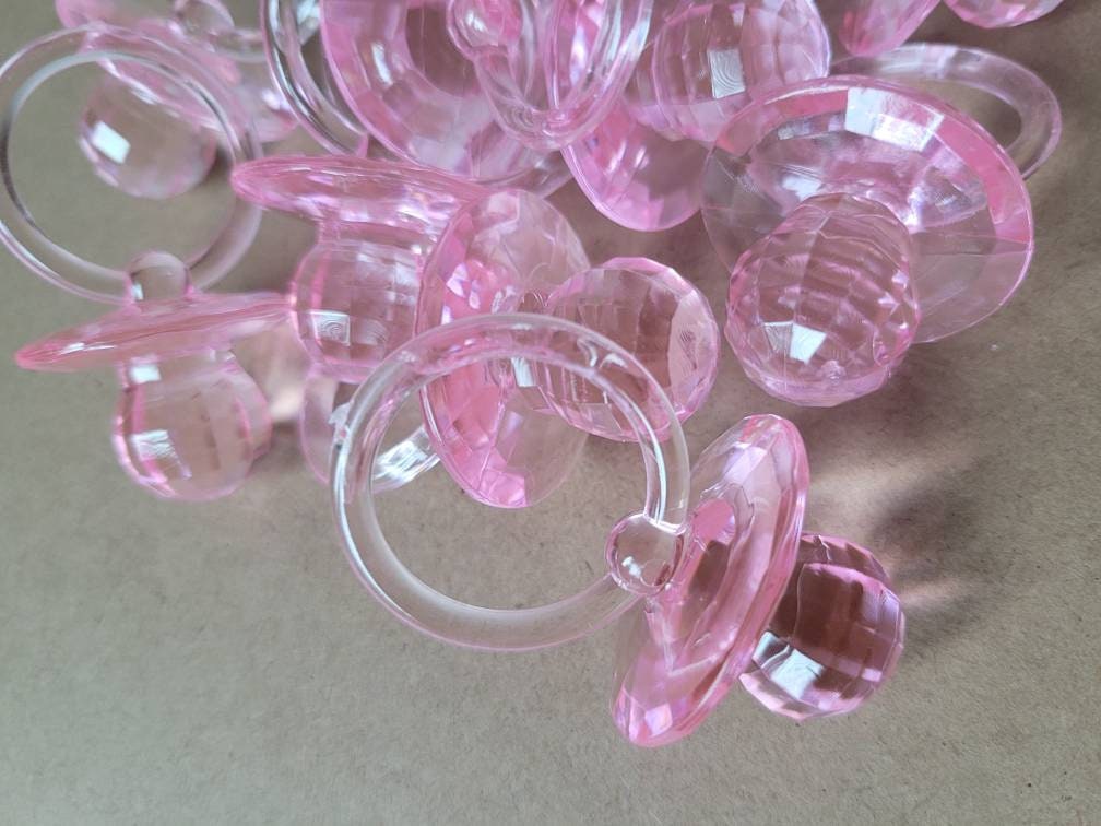 24 Pcs Baby Shower Clear Pacifiers Diamond Shape Cut Plastic Baby ...