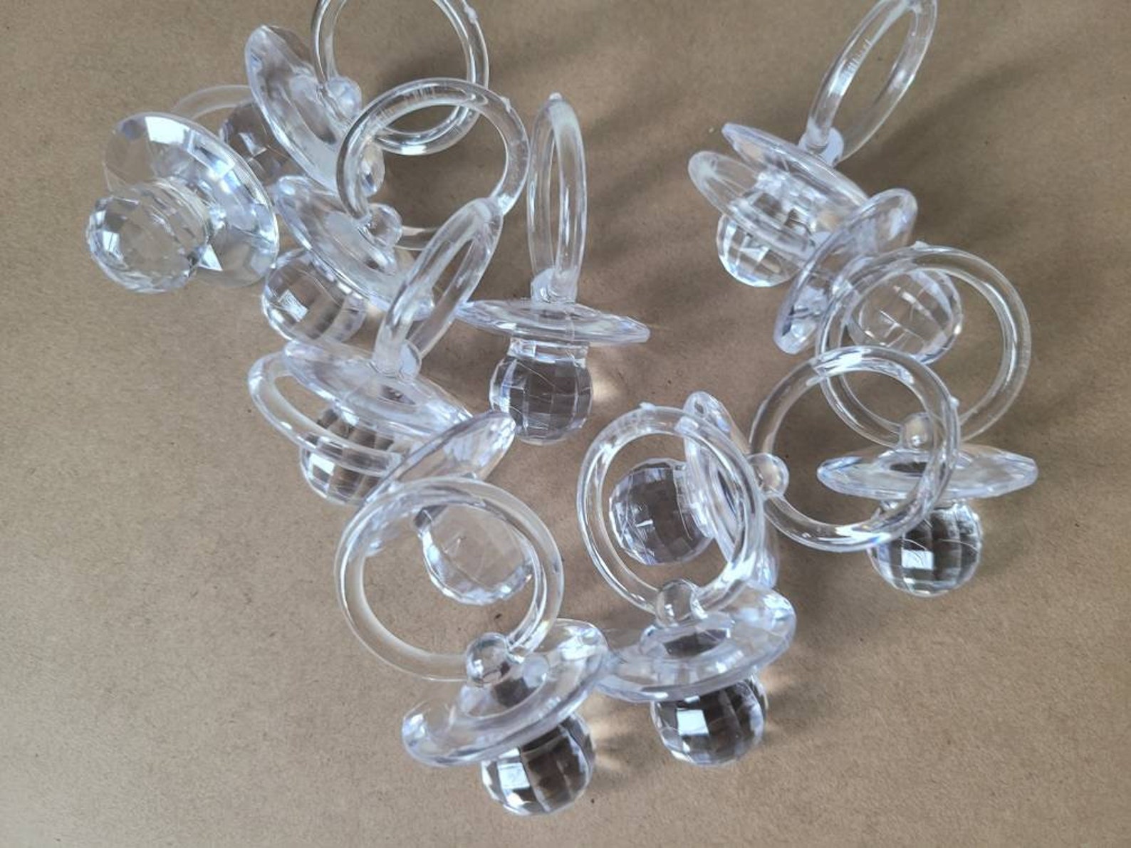 24 Pcs Baby Shower Clear Pacifiers Diamond Shape Cut Plastic Baby ...