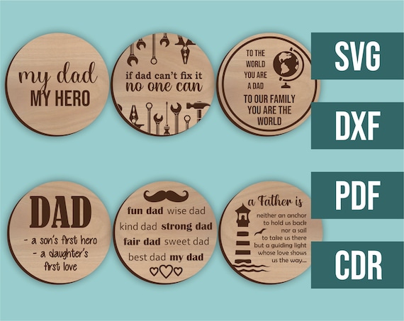 Laser Cut Digital File Set of 6 Father's Day Coasters - Etsy