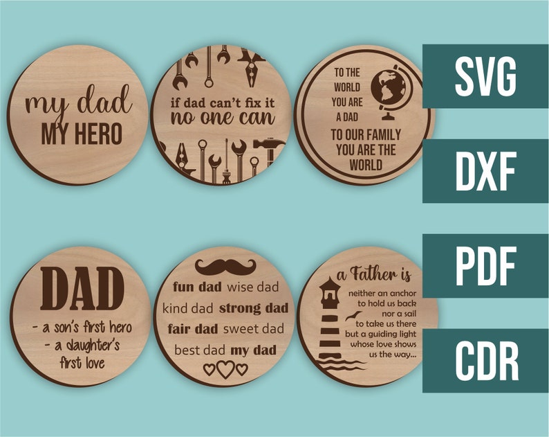 Laser Cut Digital File - Set of 6 Father's Day Coasters - Etsy