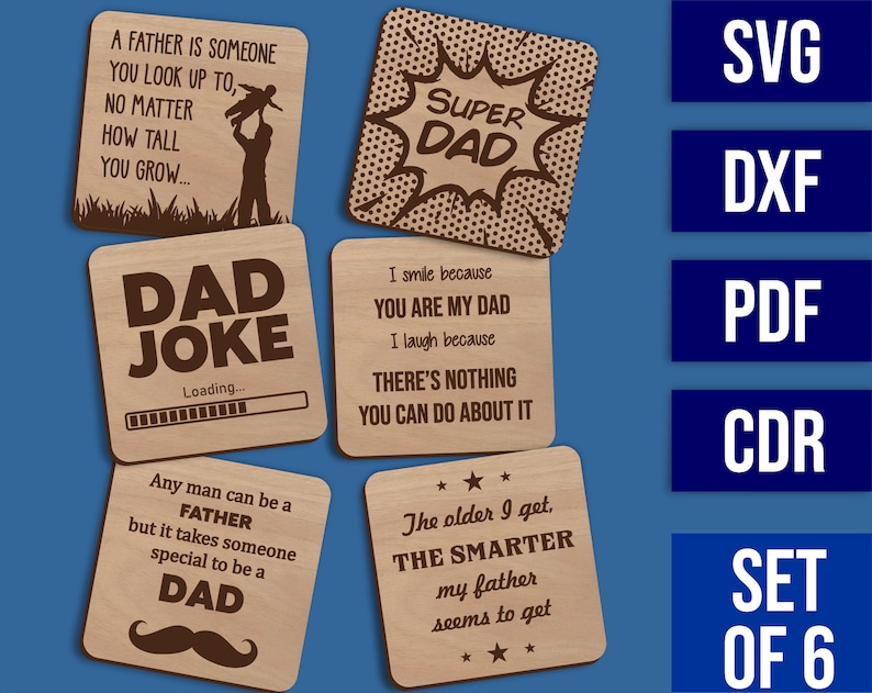 Laser Cut Digital File - Set of 6 Square Father's Day Coasters - Etsy