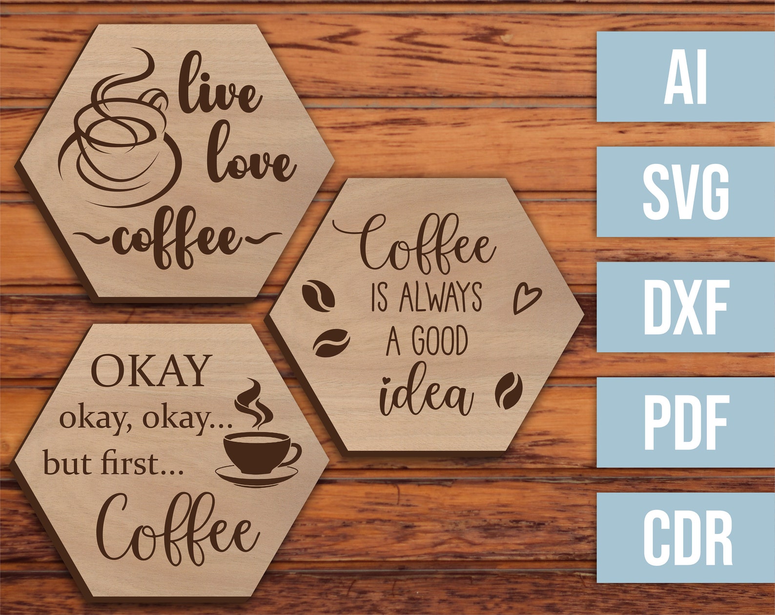 Laser Cut Digital File - Set of 6 Hexagon Coffee Coasters - Etsy