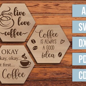 Laser Cut Digital File - Set of 6 Hexagon Coffee Coasters - Etsy