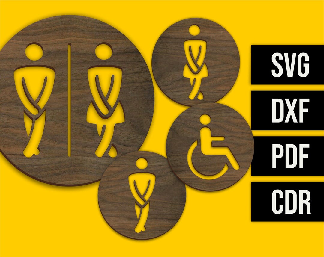 Bathroom Sign SVG Bundle – Toilet Door Signs – Laser Cut Glowforge ...