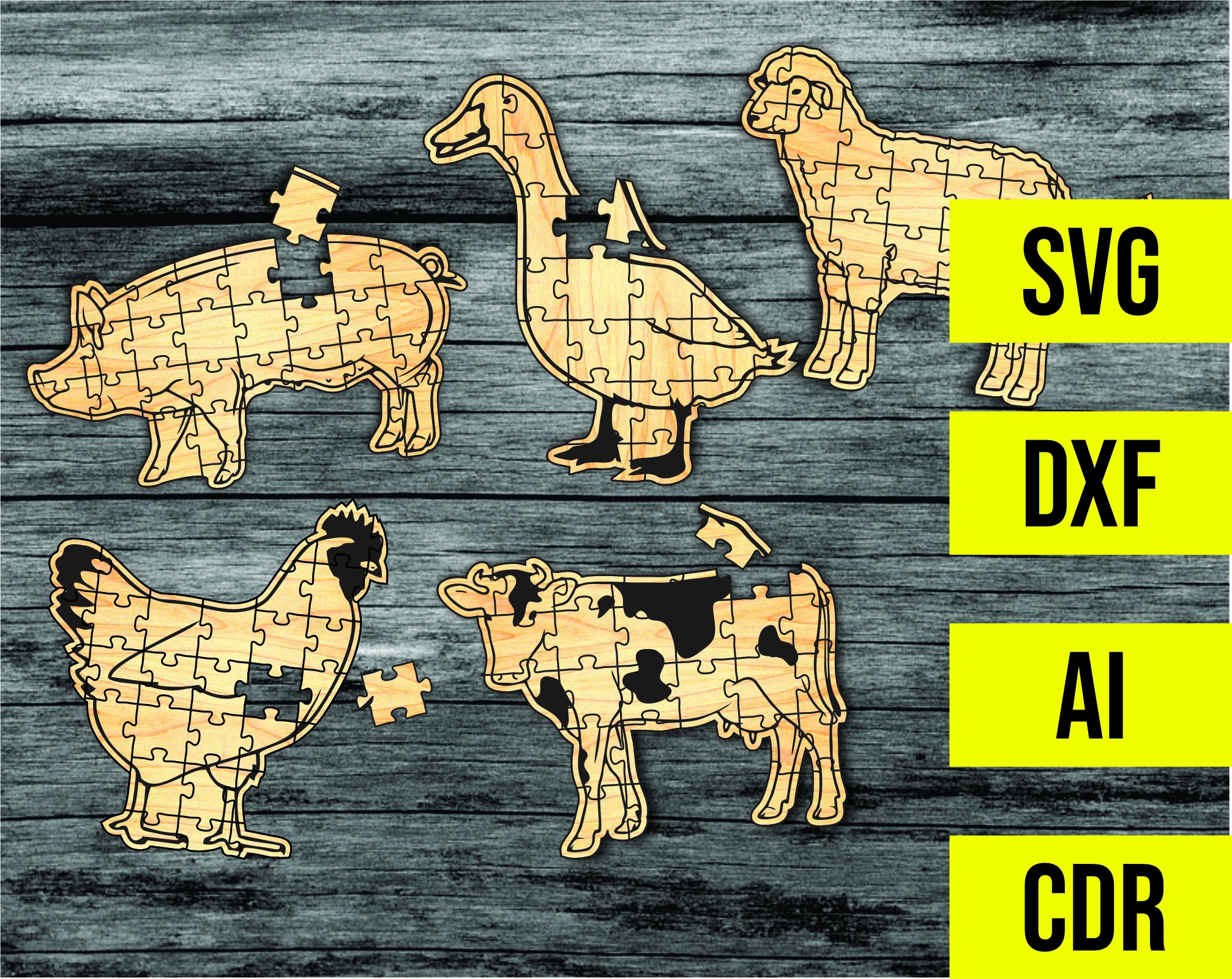 Laser Cut File - Set of 5 Animal Puzzles - Etsy