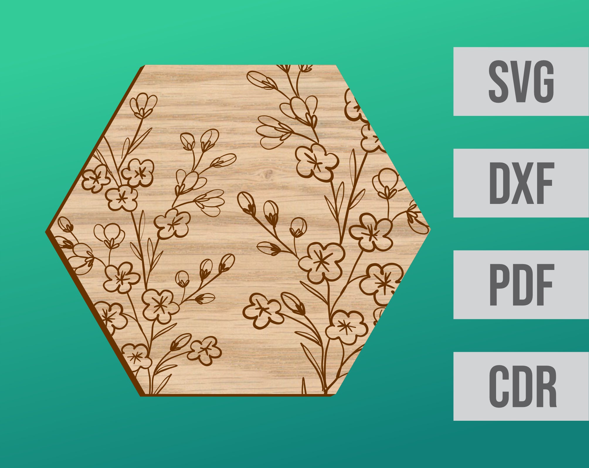 Hexagon Floral Coaster SVG – Laser Cut Flower Pattern Coasters ...