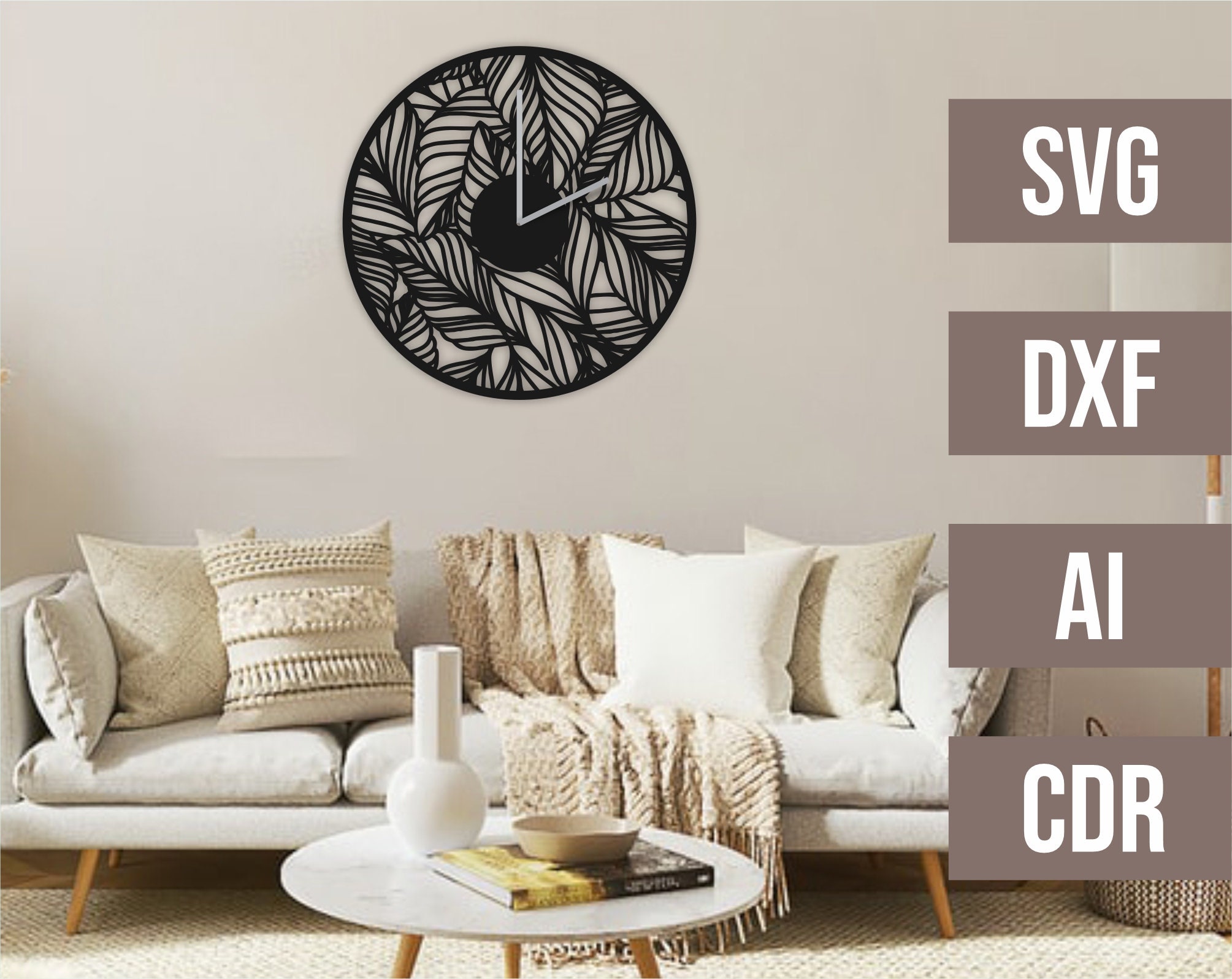 Laser Cut File Round Leaf Clock - Etsy