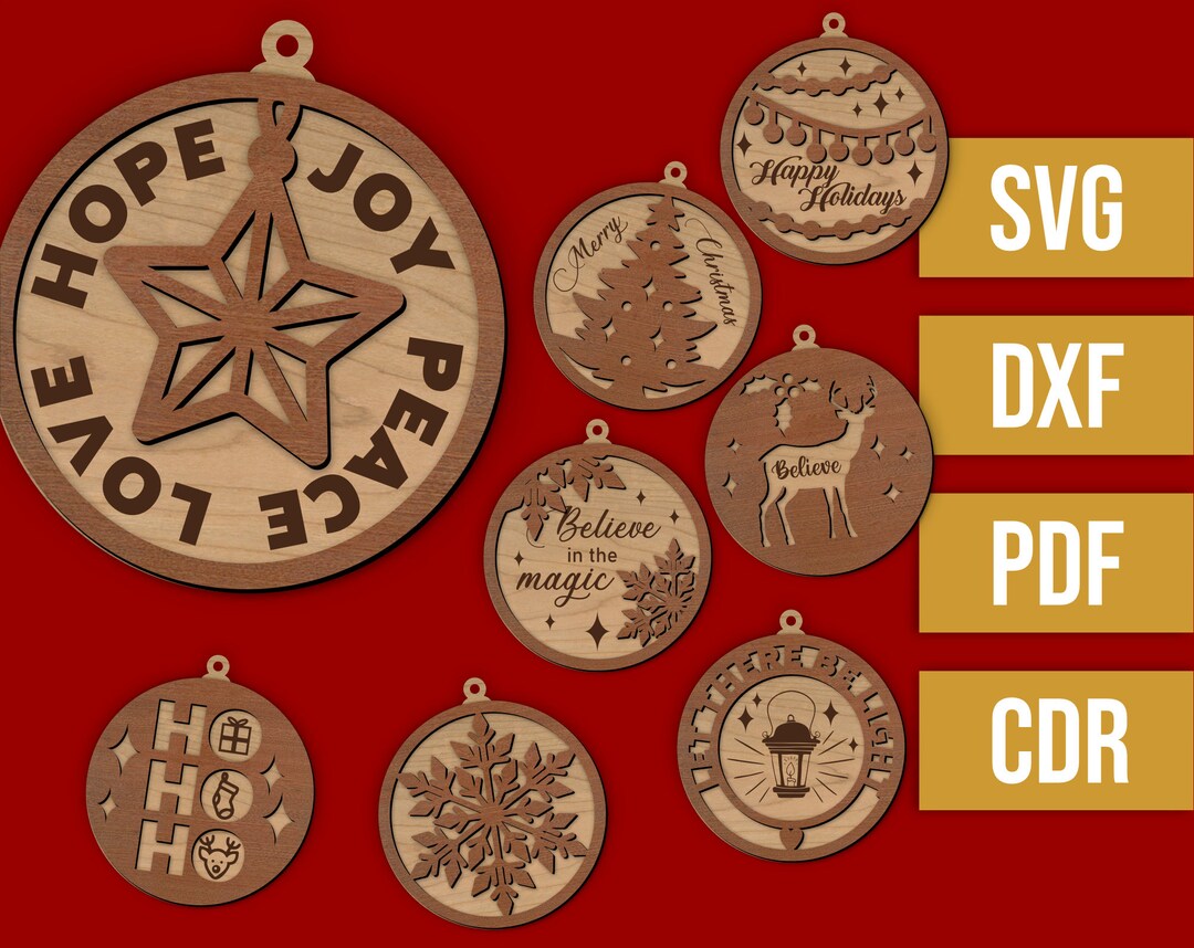 Laser Cut Digital File - Christmas Ornament Bundle - Set of 8 - Etsy