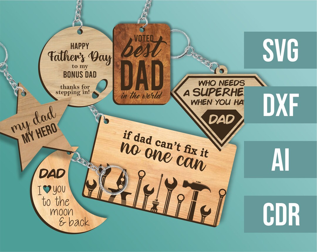 Laser Cut File - Set of 6 Father's Day Keyrings. - Etsy