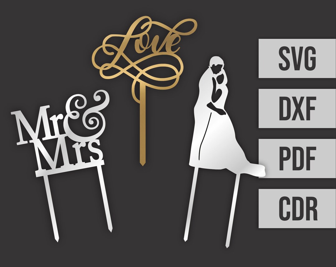 Laser Cut Digital File - Set of 3 Wedding Cake Toppers - Etsy