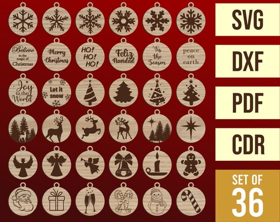 Laser Cut Digital File Set of 36 Christmas Ornaments / Gift - Etsy