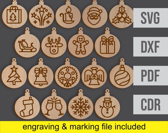 Laser Cut Digital File Set of 18 Christmas Ornaments / Gift - Etsy