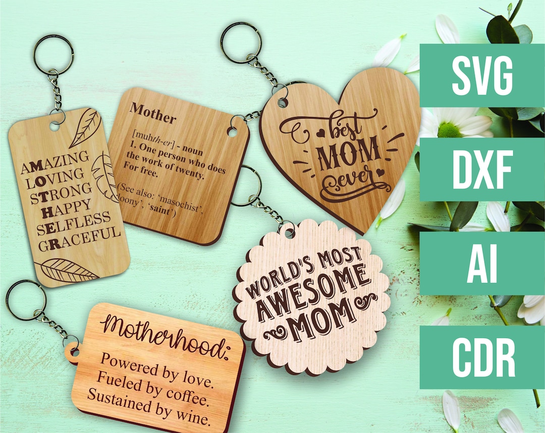 Laser Cut File - Set of 5 Mother's Day Keyrings MOM / MUM Options - Etsy