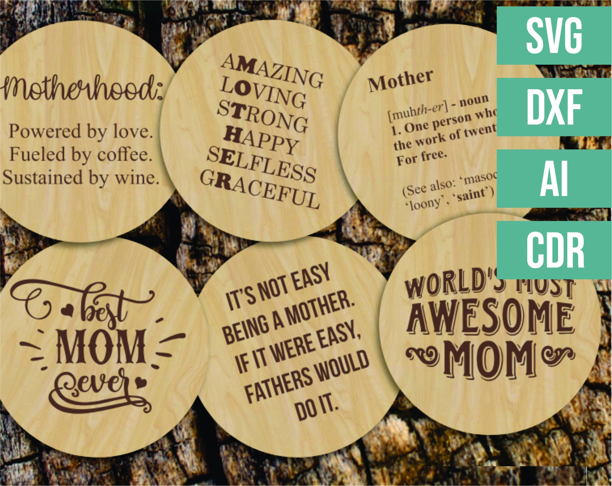 Laser Cut File - Set of 6 Mother's Day Coasters - Etsy Canada