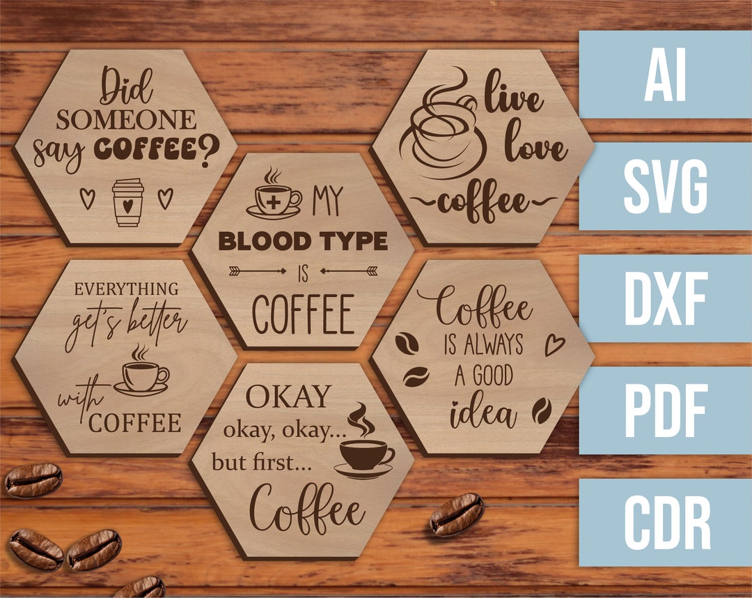 Laser Cut Digital File - Set of 6 Hexagon Coffee Coasters - Etsy