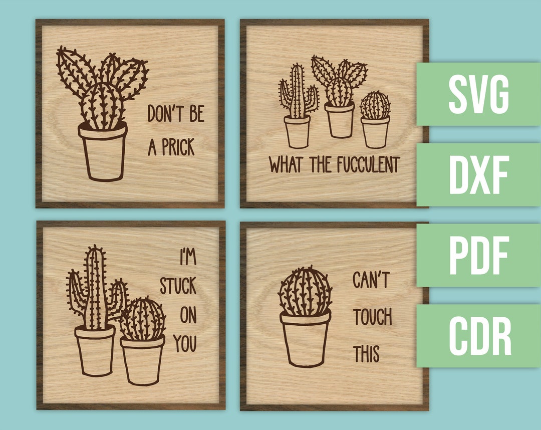 Laser Cut File - Set of 4 Cactus Artworks, 3mm and 6mm Display Stand ...