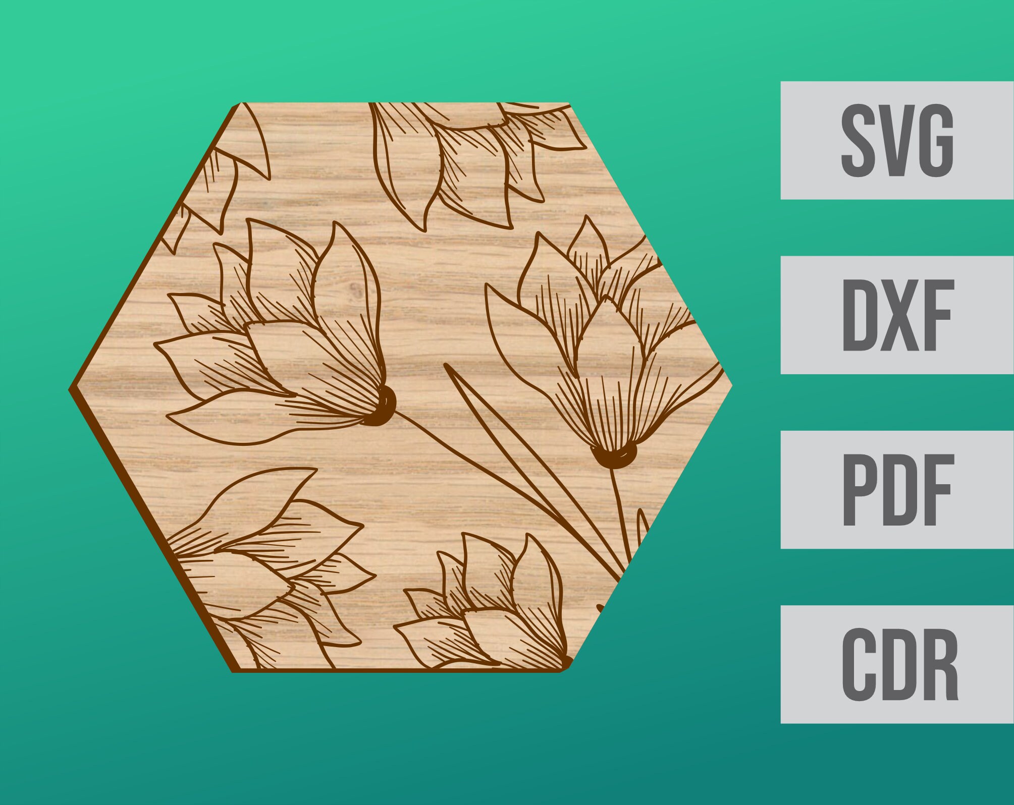 Laser Cut Digital File Set of 6 Hexagon Floral Pattern - Etsy
