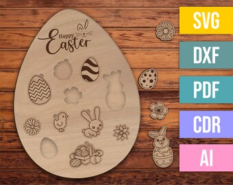Easter Egg Puzzle Kids Activity Wooden Easter Gift Laser Cut Files DXF ...