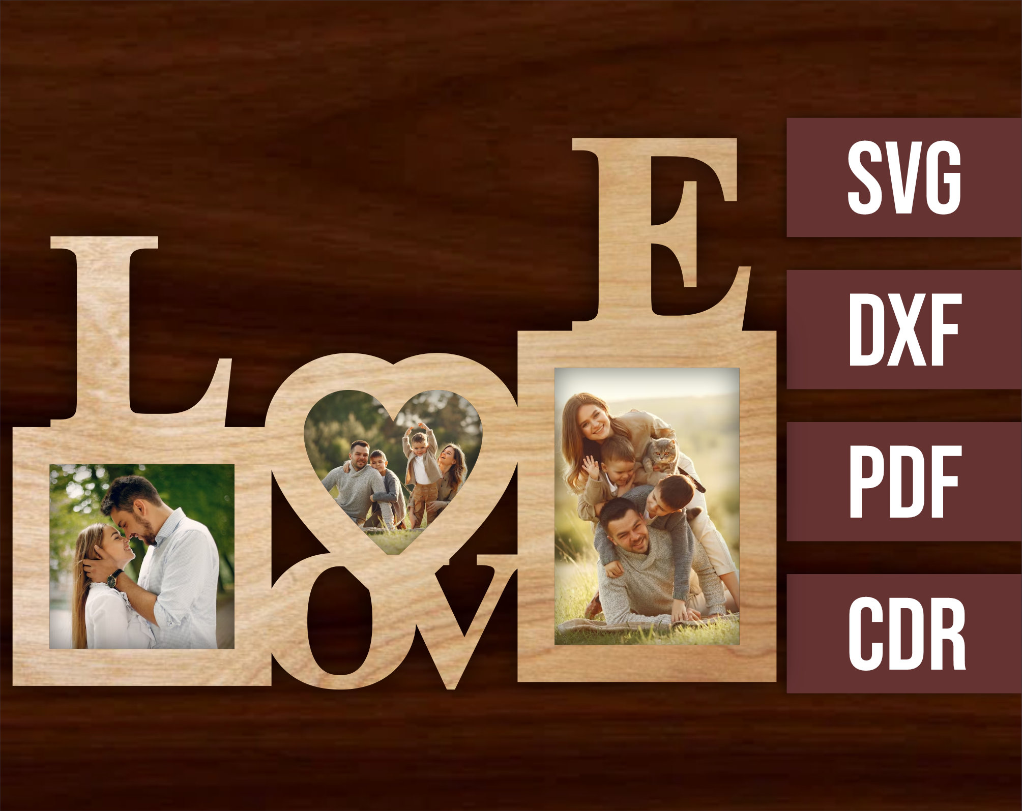 SVG Laser Cut Photo Frame - LOVE Digital Design - Glowforge, Cricut ...
