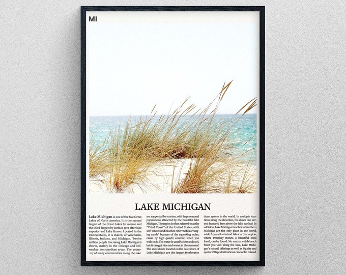 Lake Michigan Poster Travel Poster, Michigan Wall Art, Michigan Print ...