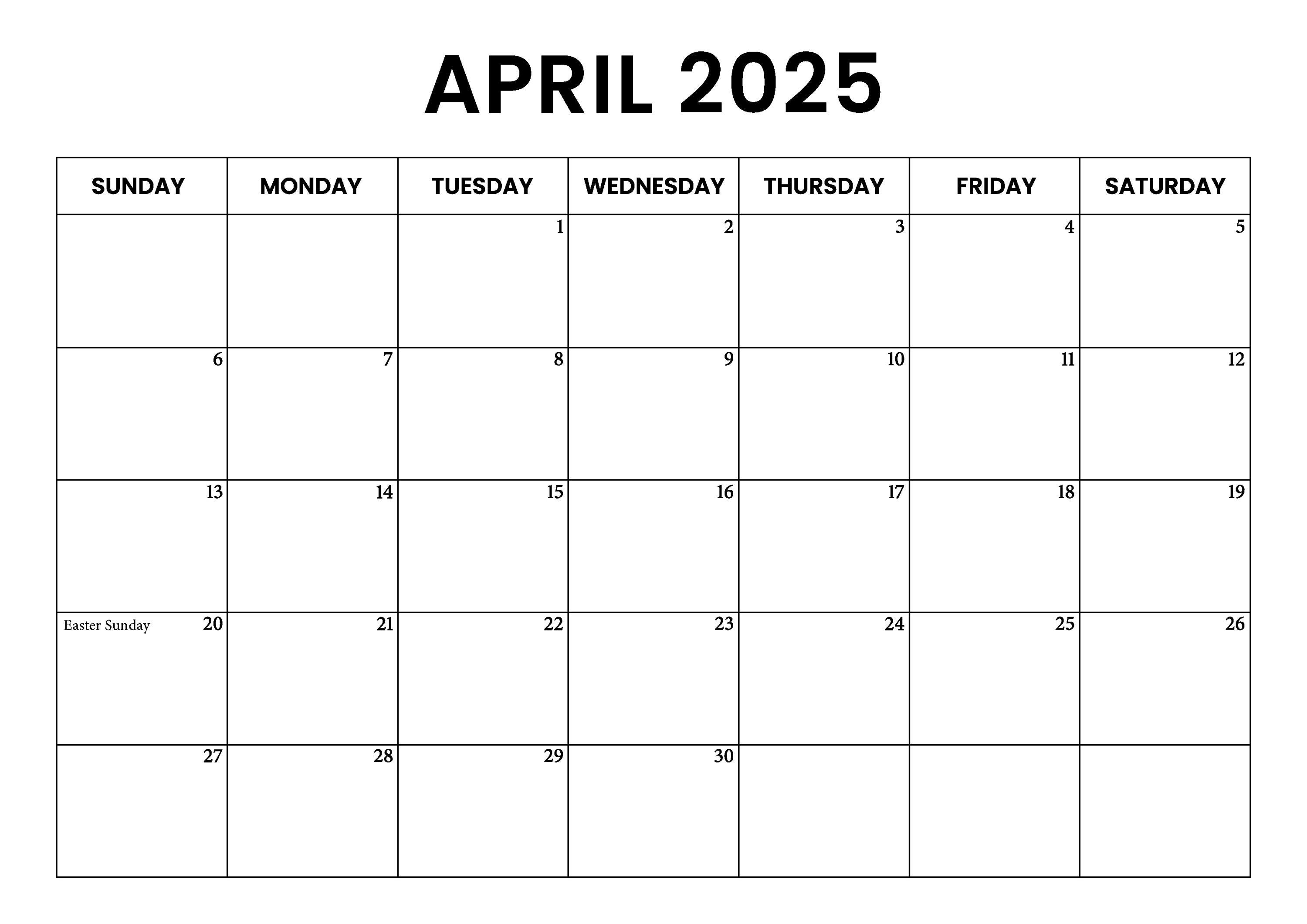 Calendario di aprile 2025 con festività, inizio domenica e lunedì ...