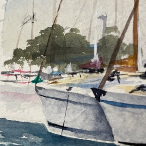 SUNSET HARBOR - Original Watercolour Painting, Ship Sketch, Seascape ...