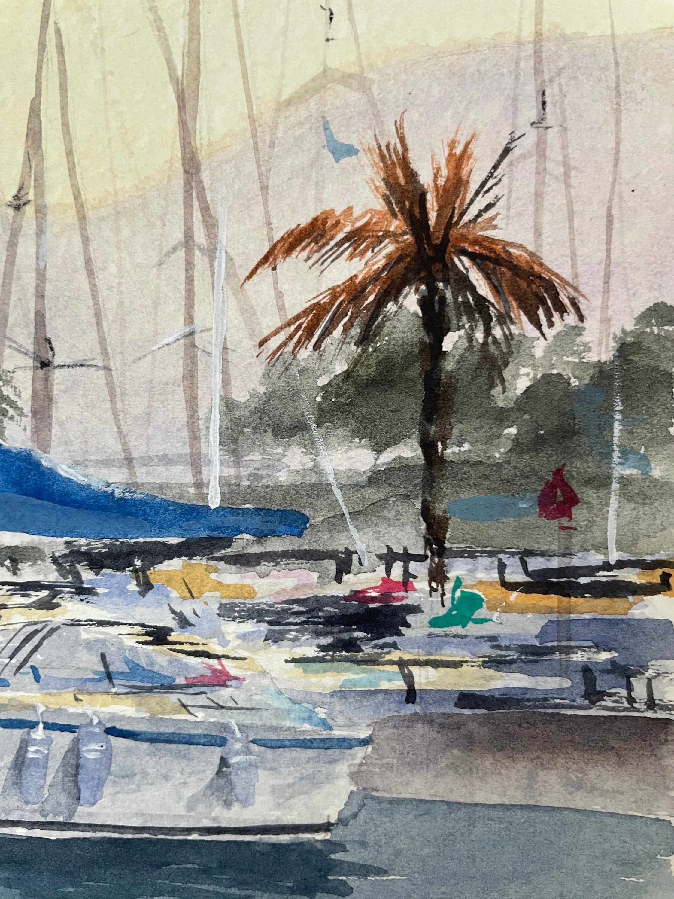 SUNSET HARBOR - Original Watercolour Painting, Ship Sketch, Seascape ...