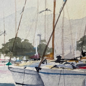 SUNSET HARBOR - Original Watercolour Painting, Ship Sketch, Seascape ...